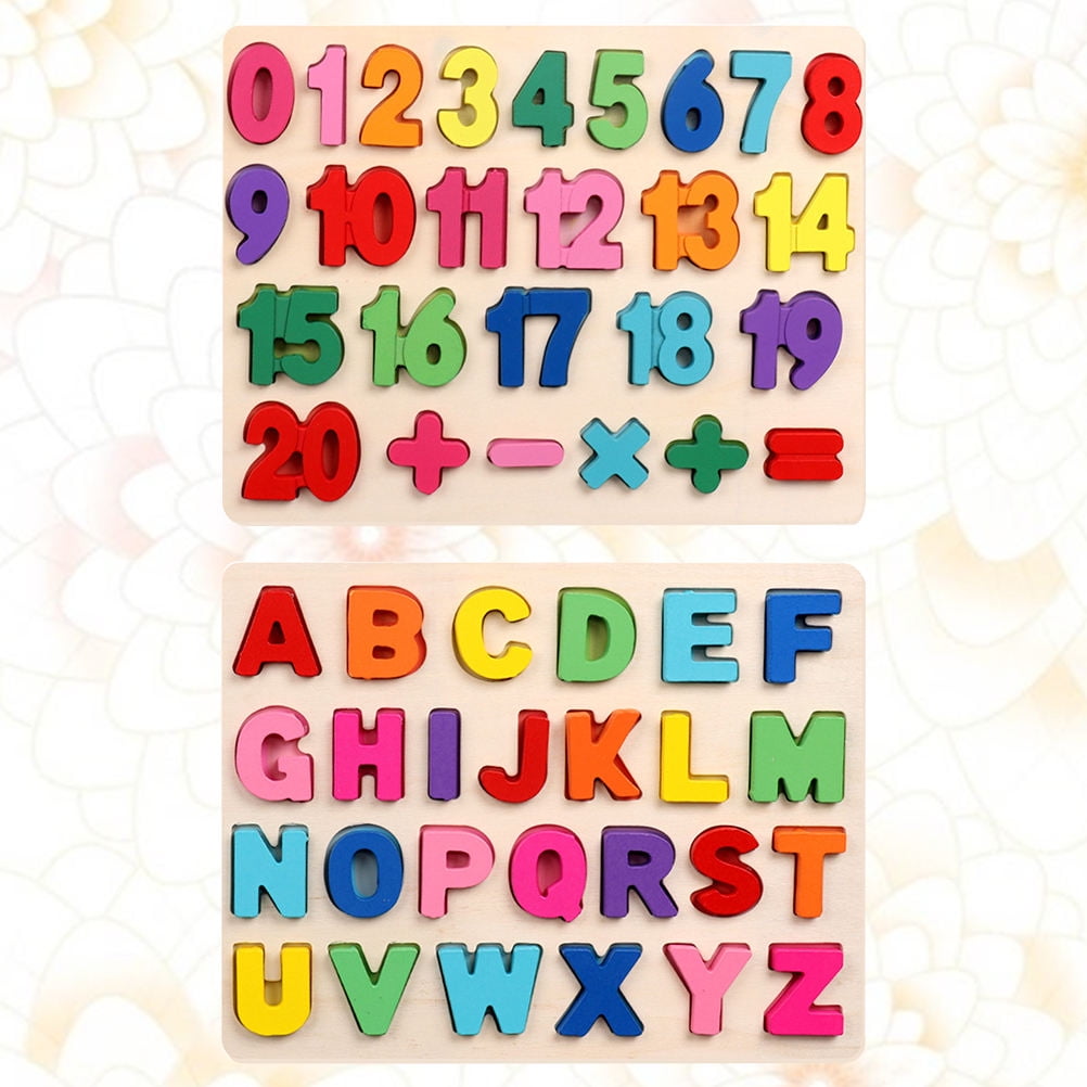 PBPBOX Assorted Color Wooden Math Alphabet Number Puzzles for Children ...