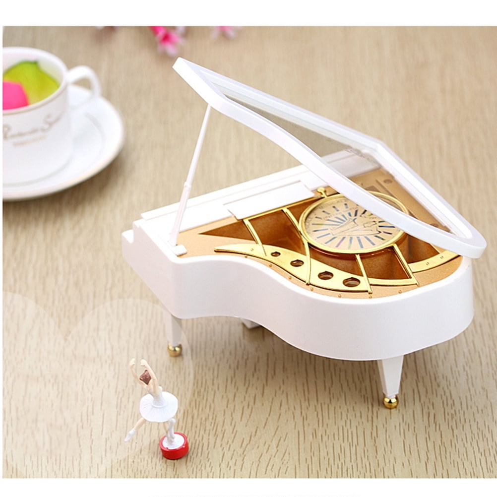 PBPBOX White Ballet Piano Music Box Rotary Ballerina Classical Desk ...