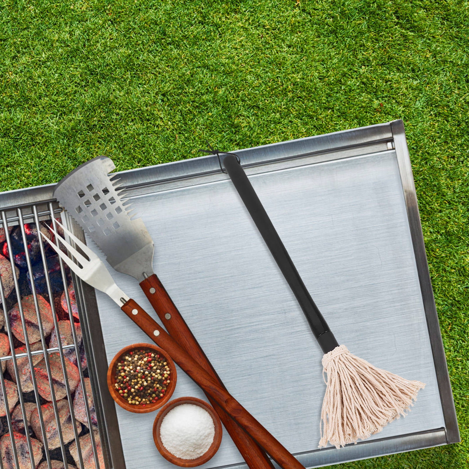PBPBOX Bbq Oil Brush Grill Basting Mop Multi Rubber Wood 1 Set ...