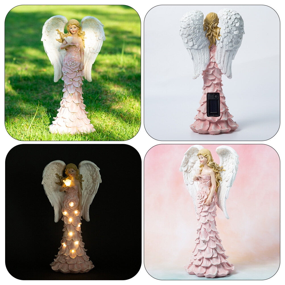 PBPBOX Garden Decor For Outside Pink Resin 1Pack Solar Powered Angel ...