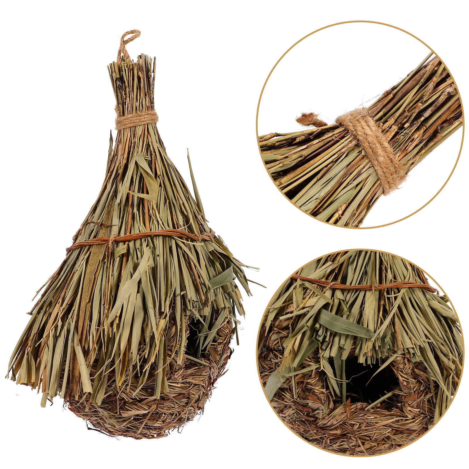 PBPBOX Handmade Brown Grass Weaving Bird Nest Hanging Birds House ...