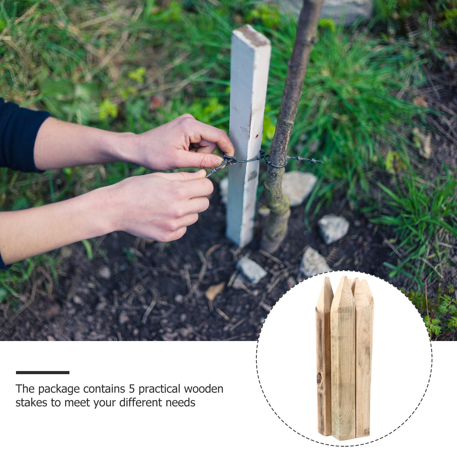 PBPBOX 5Pcs Durable Wooden Stakes Chocolate for Garden Fence and ...