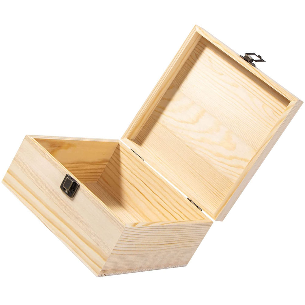 PBPBOX Unfinished Wooden Storage Box Diy With Lock Durable Craft ...