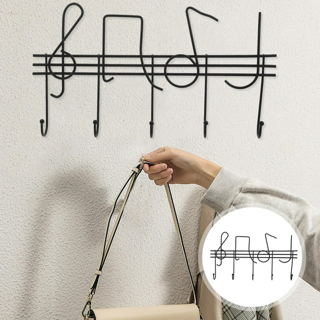 PBPBOX Decorative Hooks Hanging Things Music Note Shape Black Metal ...