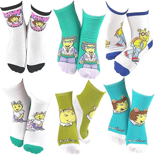 PBS Kids Arthur and Family Kids Crew Socks - 6 Pair Set - Walmart.com