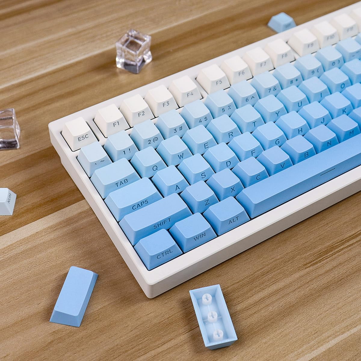 PBT Doubleshot Gradient Blue Keycaps Cherry Profile Shine Through Keycap Set, 133 Keys Side ...