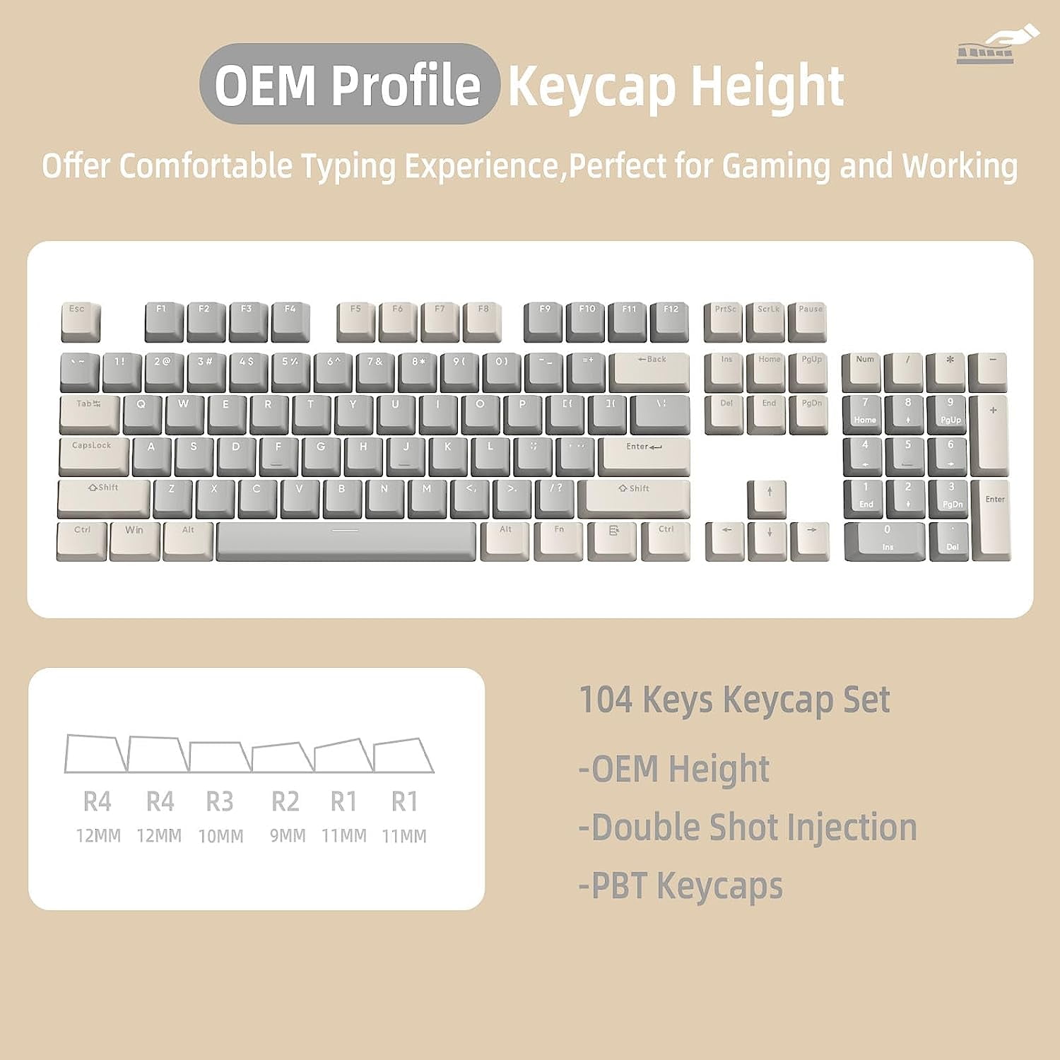 PBT Keycaps 104 Keys OEM Profile PBT Double Shot Keycap Set,ANSI US ...