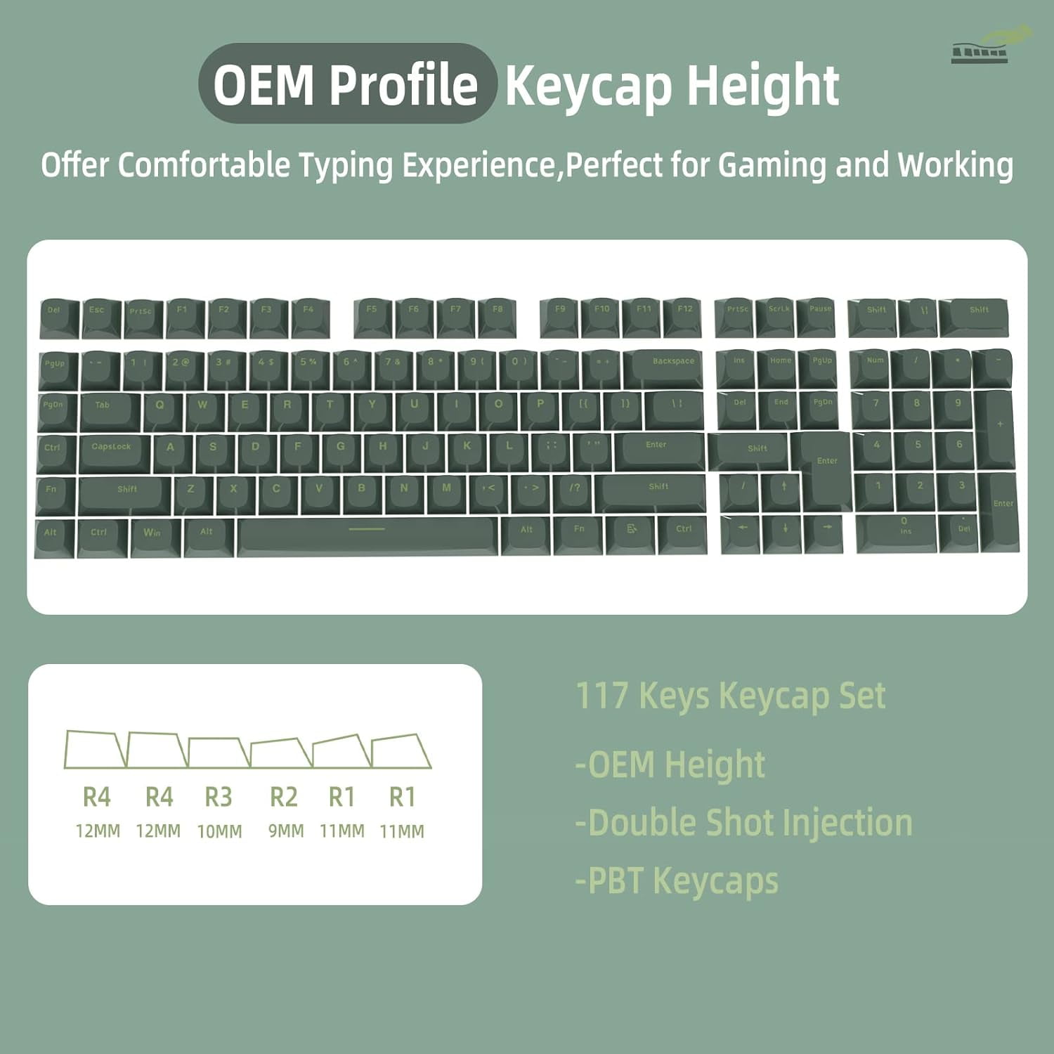 PBT Keycaps, 117 Keys Double Shot Keycaps Set US Layout (ANSI) OEM ...