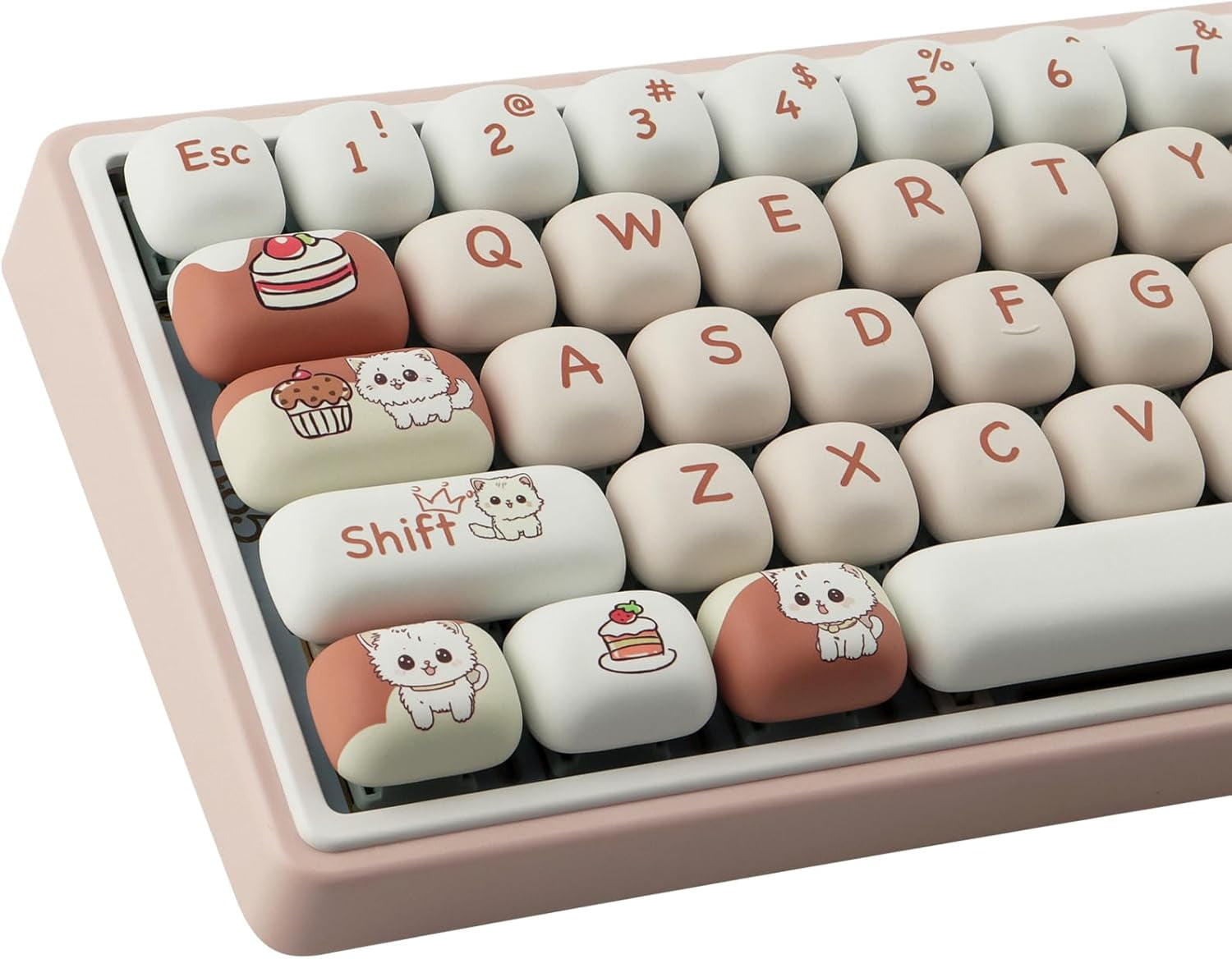 PBT Keycaps 147 Keys MOG Profile Keycaps, Pink Dessert Cat Keycaps Dye ...