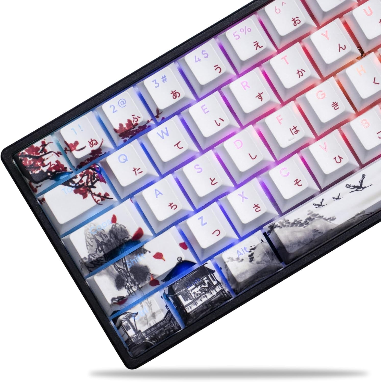 PBT Keycaps Set 130 Keys, Custom White Japanese Keyboard Doubleshot Dye ...