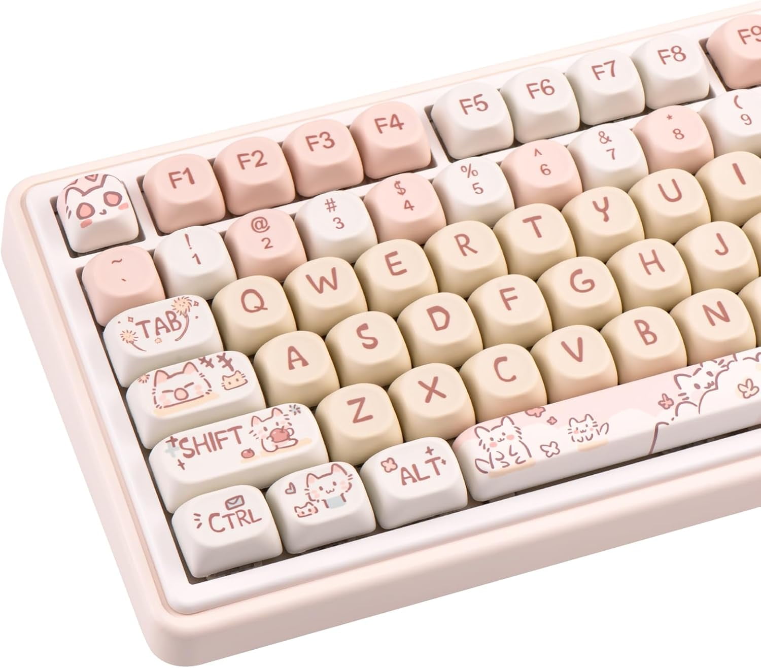 PBT Keycaps Set, MOA Profile Cute Pink Cat Keycaps for 60% 75% 100% ...