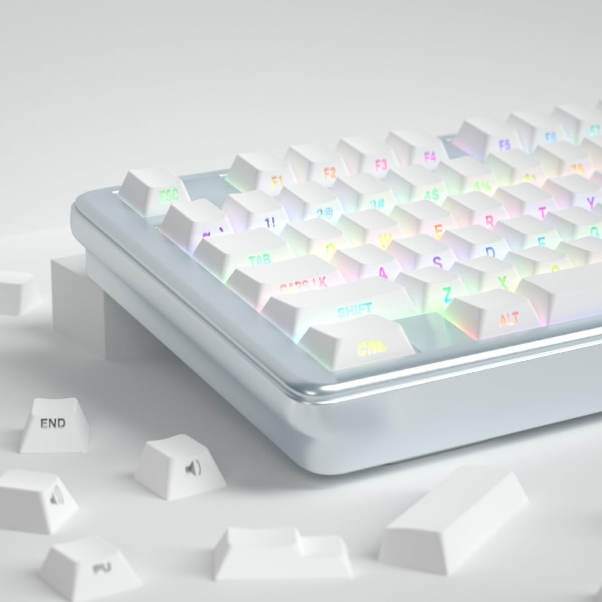PBT Shine Through Keycaps Cherry Profile Backlit White Keycaps Side ...