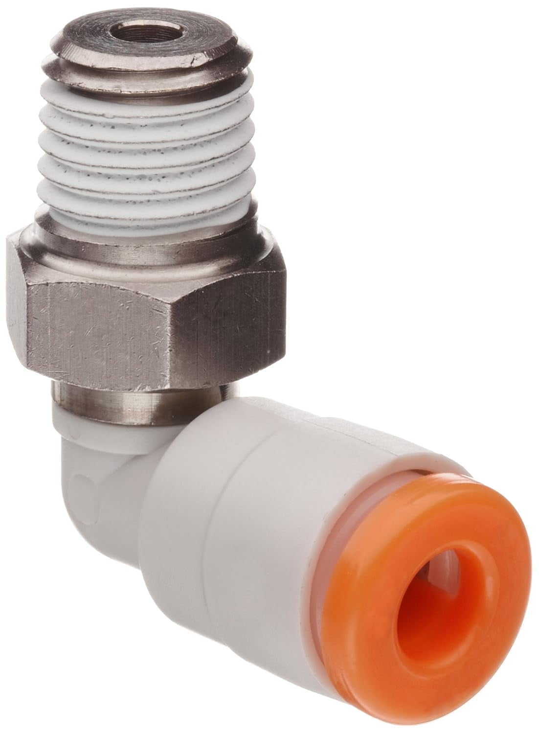 PBT and Plated Brass Push-to-Connect Tube Fitting with Sealant, 90 degree Elbow, 1/4" Tube OD x ...