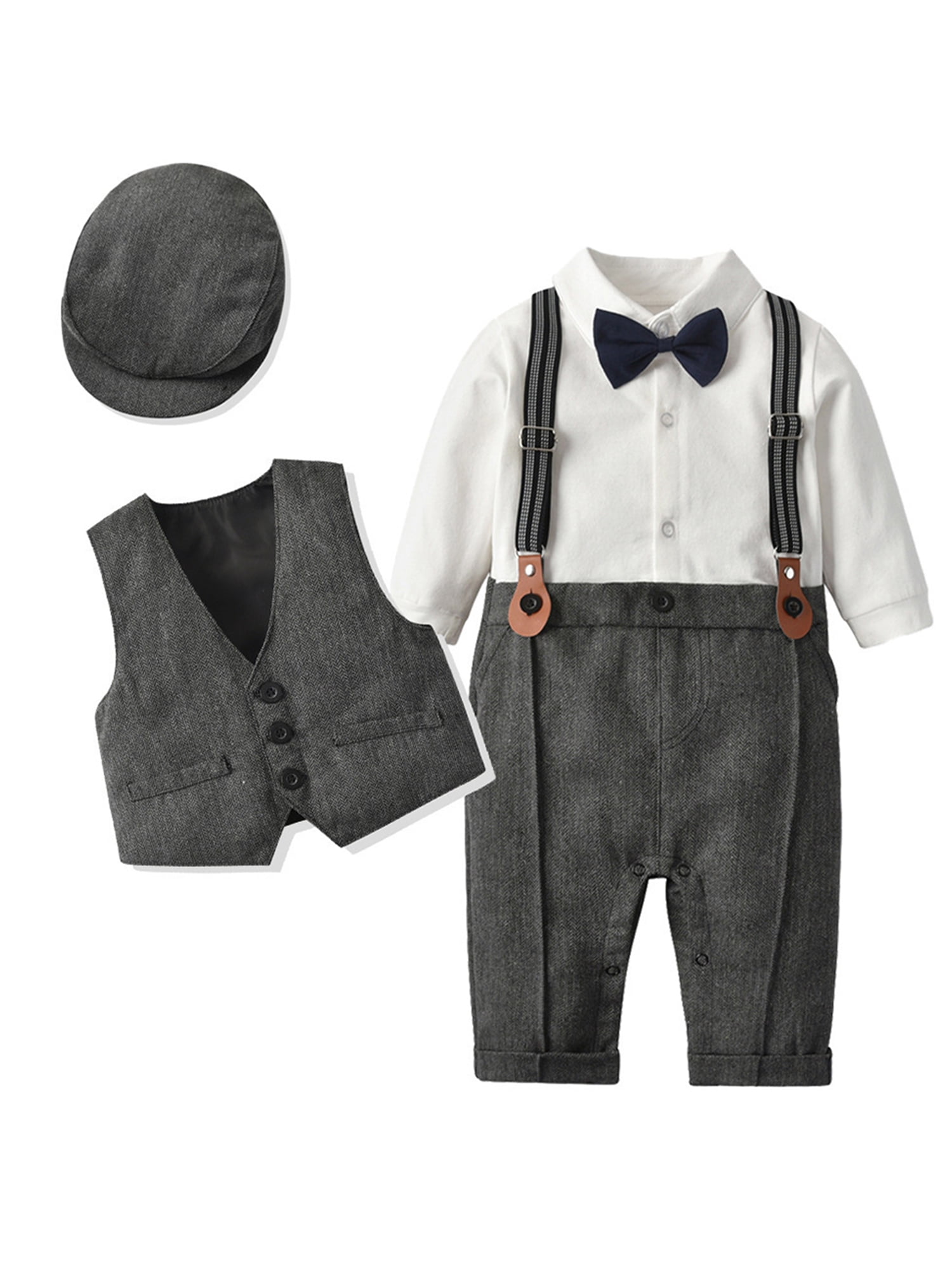 PBaeM Infant Boys 6-24M 3Piece Gentleman Bow-tie Suits Hat Romper Vest ...