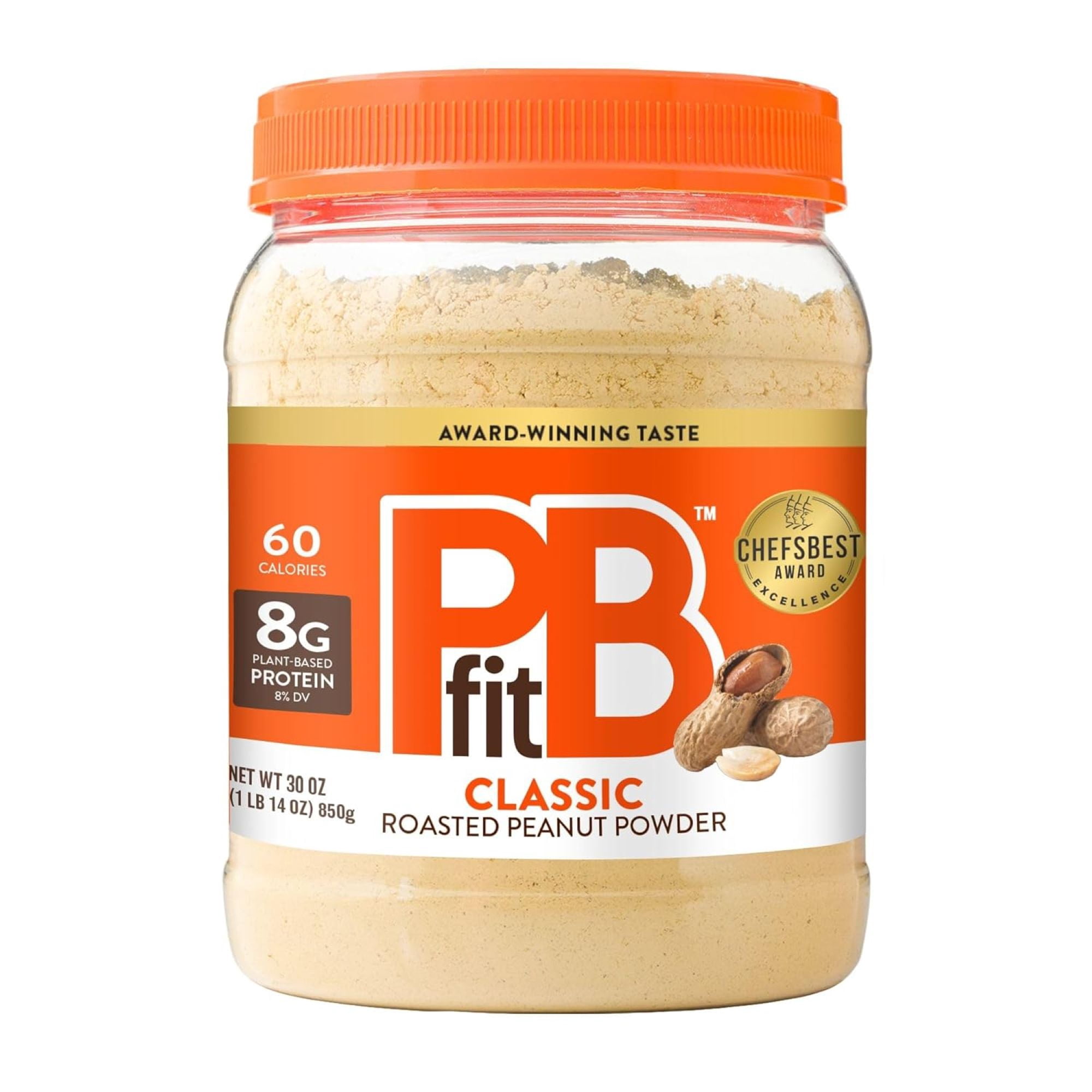 PBfit Pure All-Natural Dry Peanut Butter Powder with Sugar, 30 oz Jar ...