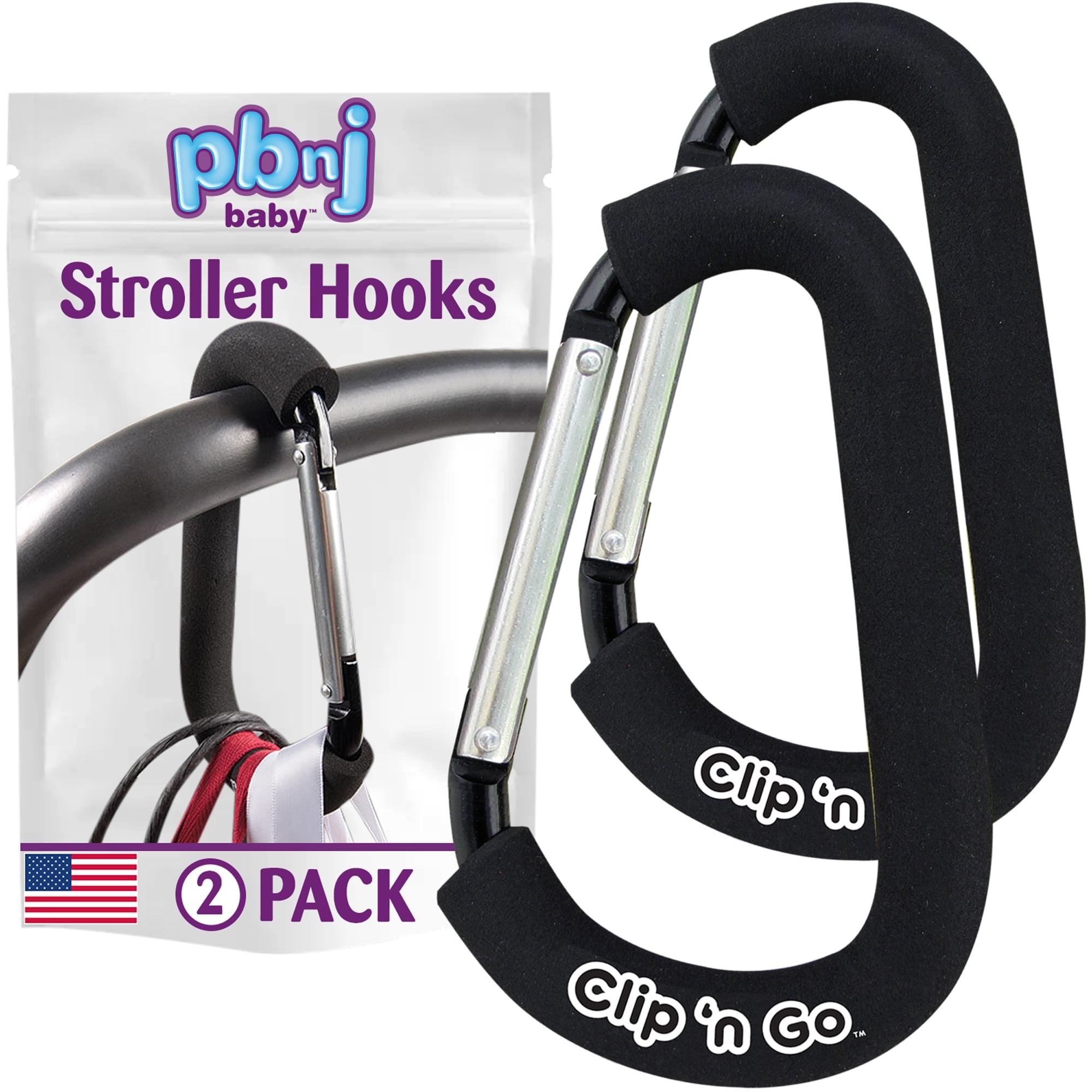 PBnJ baby Clip'n Go Stroller Hooks Large Carabiner with Foam Handle for ...