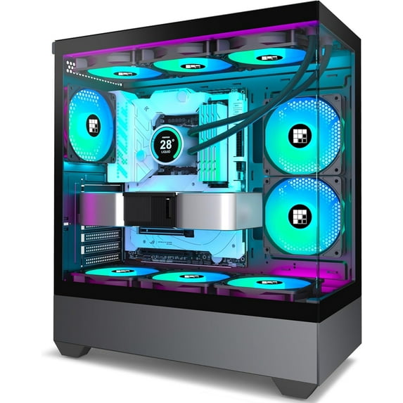PC Case - Pre-Installed 6 PWM ARGB Fan, ATX Mid-Tower Gaming PC Case ...
