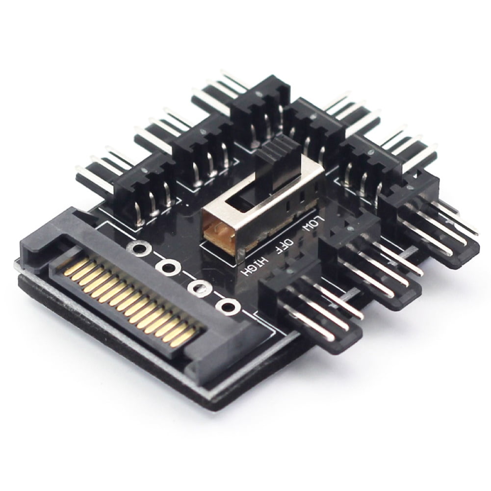 PC Computer 1 to 8 Multi Way Splitter 2 Speed Control Cooler Fan Hub ...