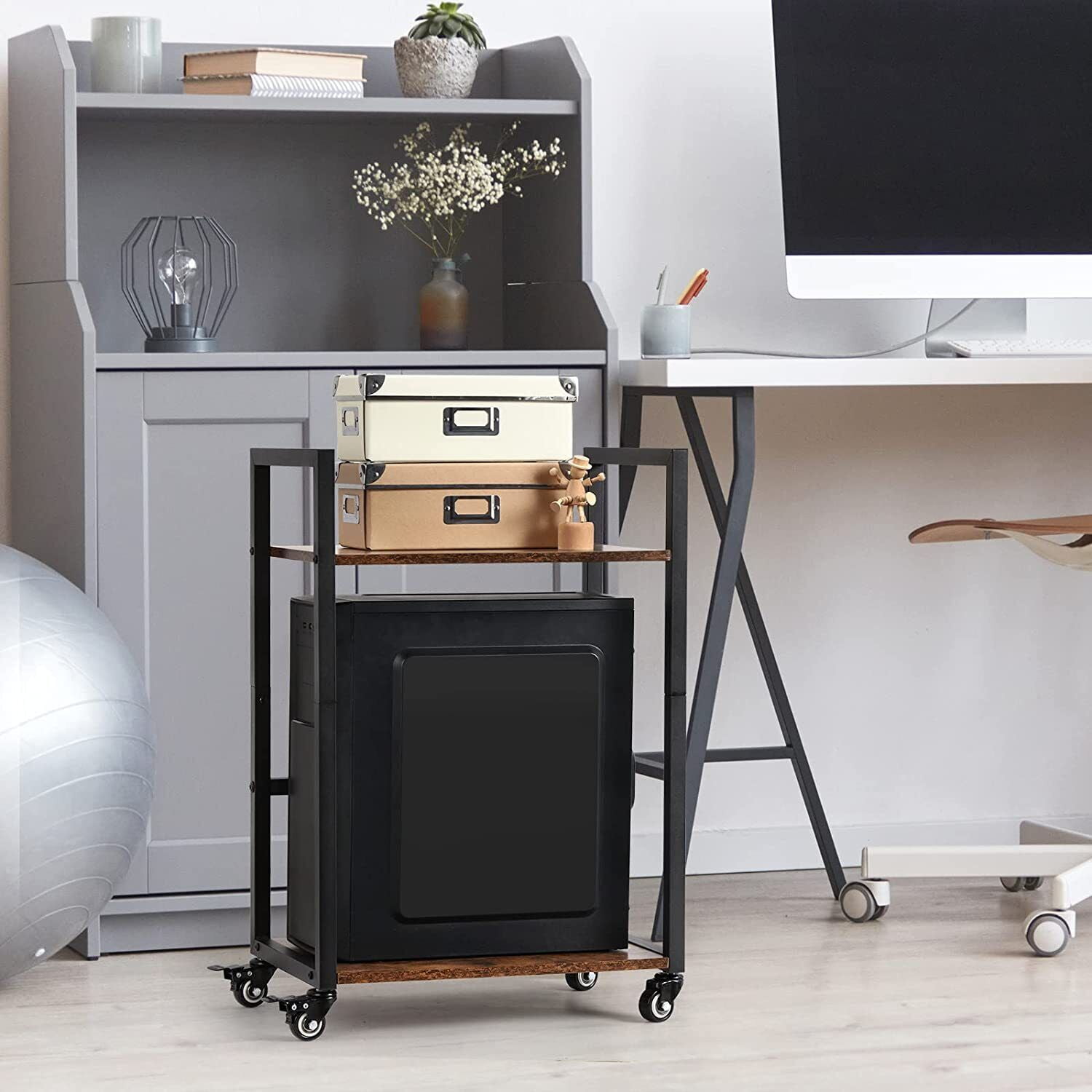 PC Computer Tower Stand w/ Wheels Mobile CPU Holder 2-Tier Under ...