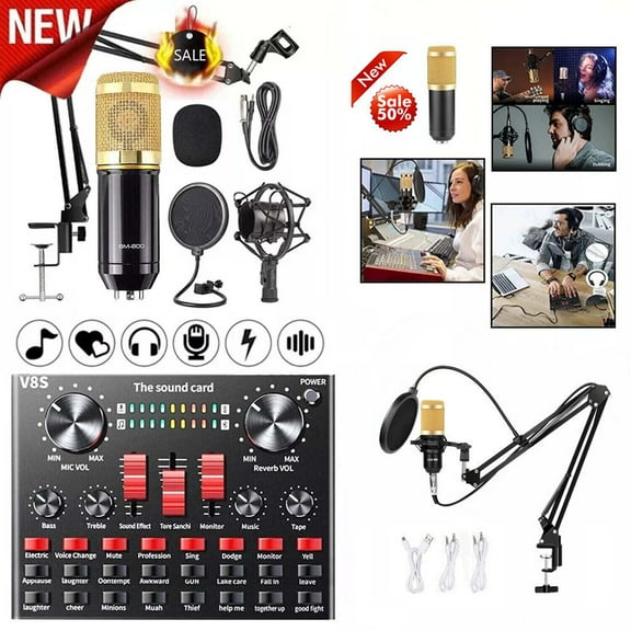 Professional Condenser & Dynamic Mic Bundle with Sound Card for PC ...