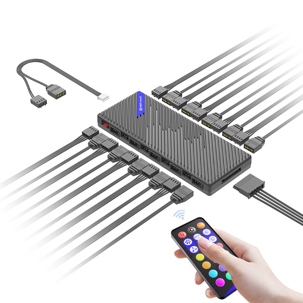 PC Fan Hub Controller, Double 10 Port PWM 12V 4Pin/ARGB 5V 3Pin Fan ...