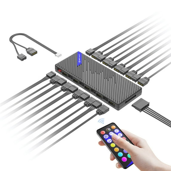 PC Fan Hub Controller, Double 10 Port PWM 12V 4Pin/ARGB 5V 3Pin Fan ...