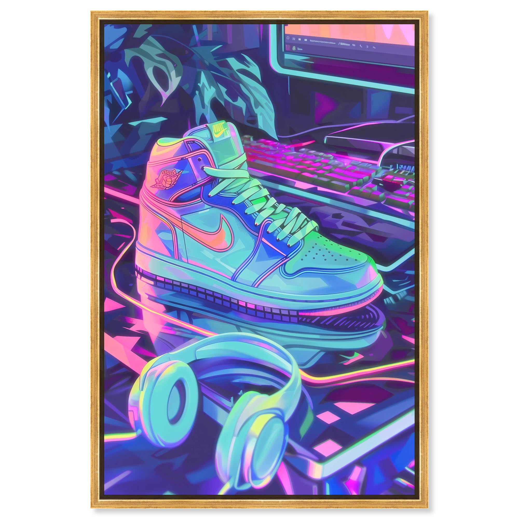 PC Gamer Sneaker Canvas Sneaker Art Print by Art Remedy, Gold Frame, 24 ...