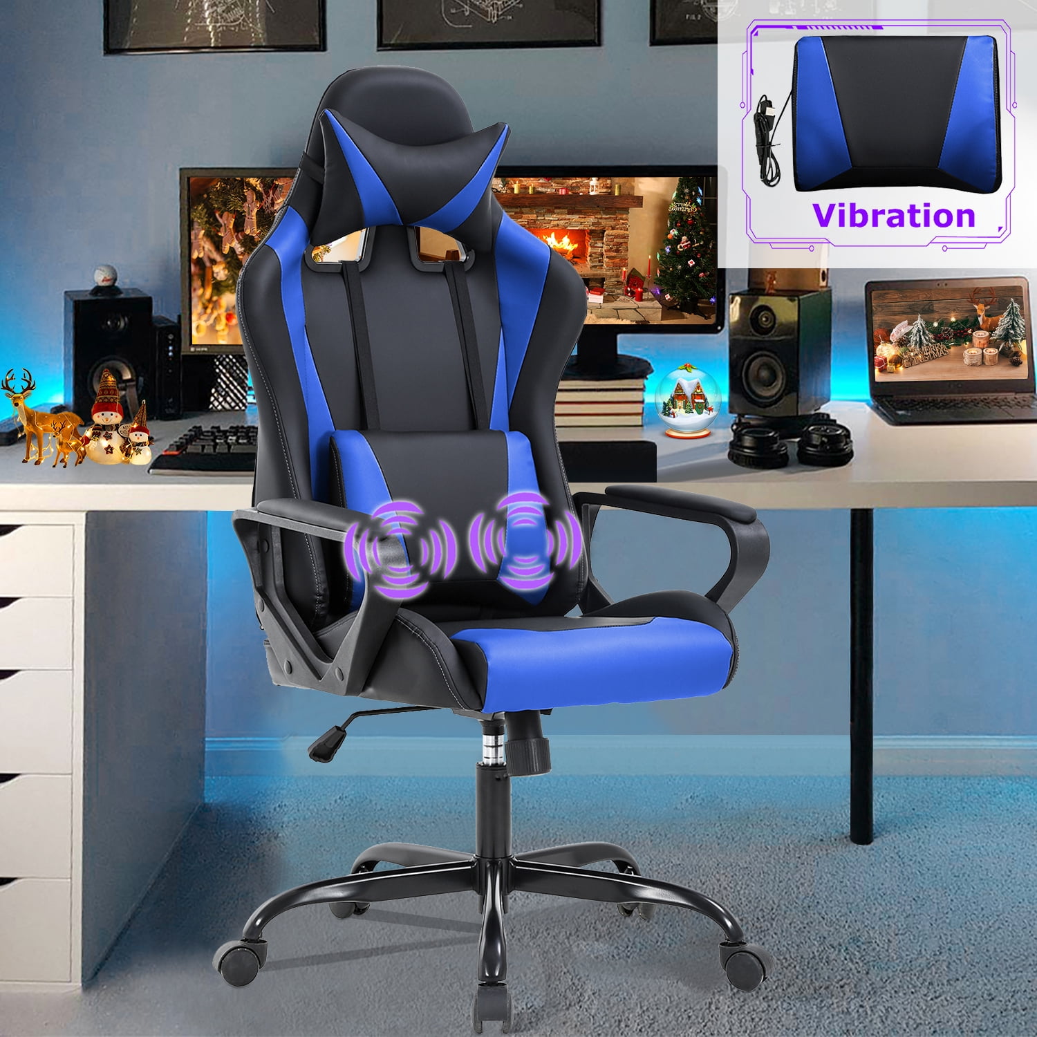 PC Gaming Chair High Back PU Leather Racing Chair with Lumbar Support ...