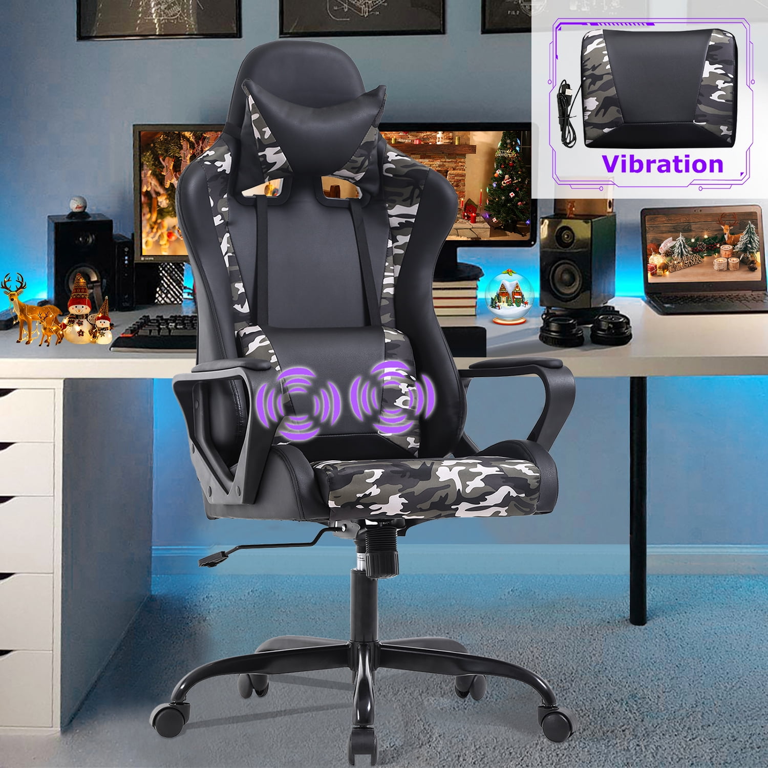 PC Gaming Chair High Back PU Leather Racing Chair with Lumbar Support ...