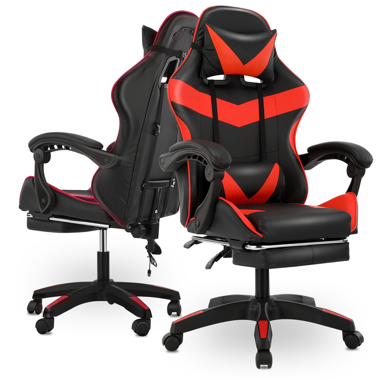 Oyajia PU Leather Gaming Chair with Reclining Footrest, Ergonomic Racer ...