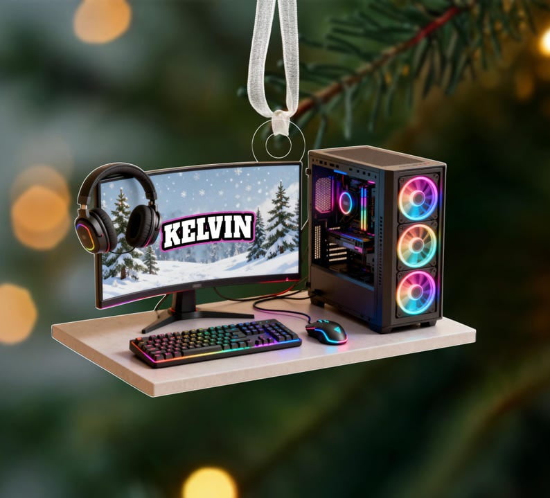 PC Gaming Setup Christmas Ornament – Custom Name PC Gamer Gift, RGB ...