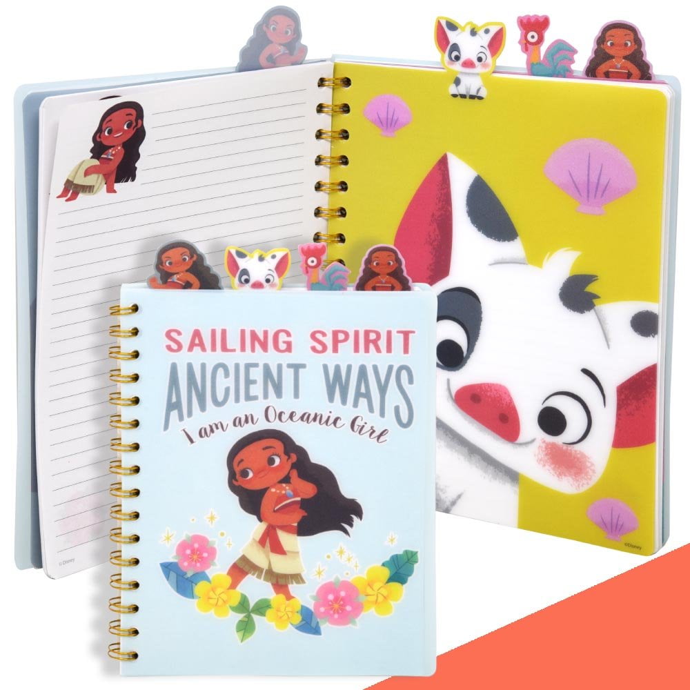 PC Moana2 Tabbed Spiral 96pg Journal & 3pk Pens with Rubber Character ...