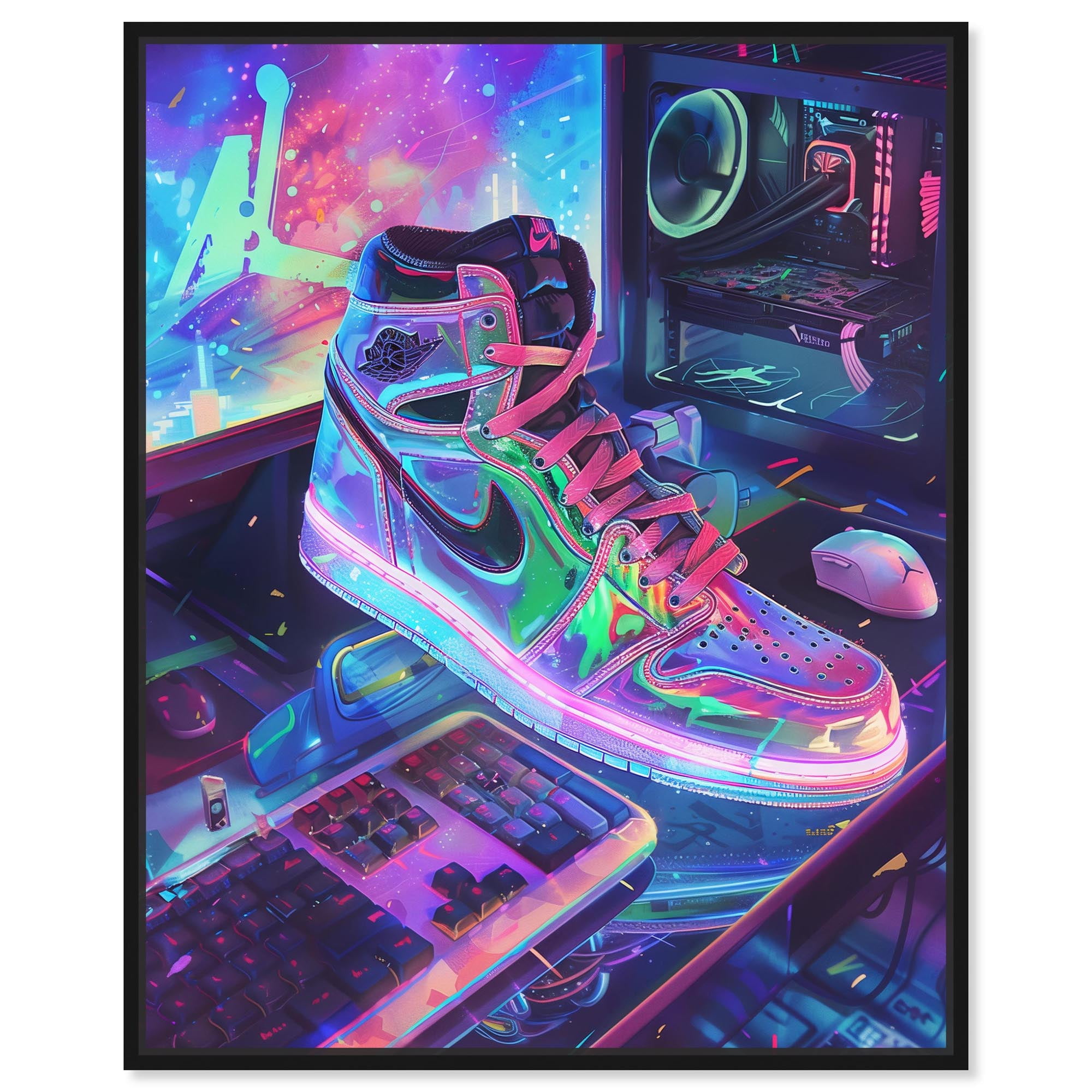 PC Sneaker Canvas Neon Sneaker Art by Art Remedy, Black Frame, 16" x 20 ...