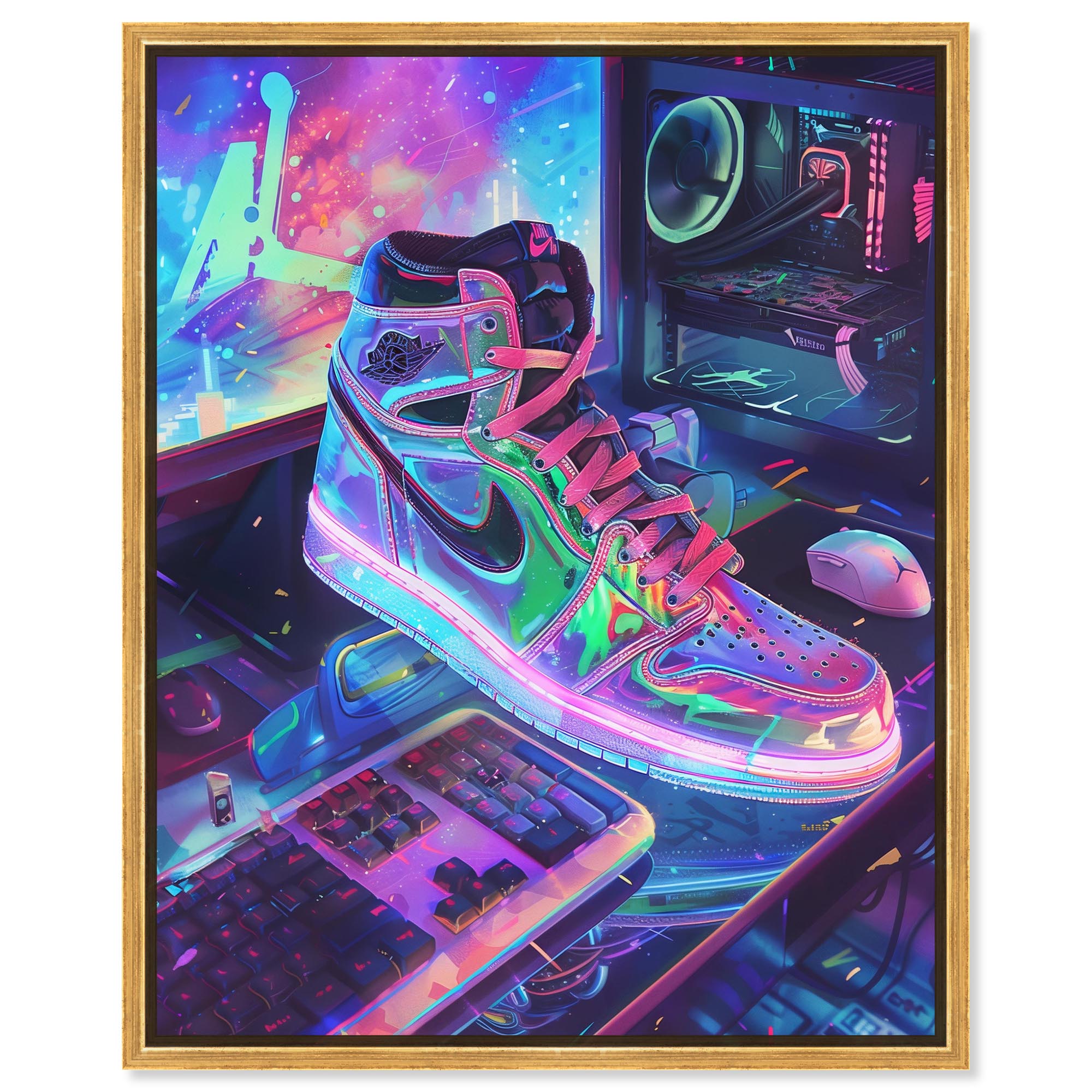 PC Sneaker Canvas Neon Sneaker Art by Art Remedy, Gold Frame, 24" x 30 ...
