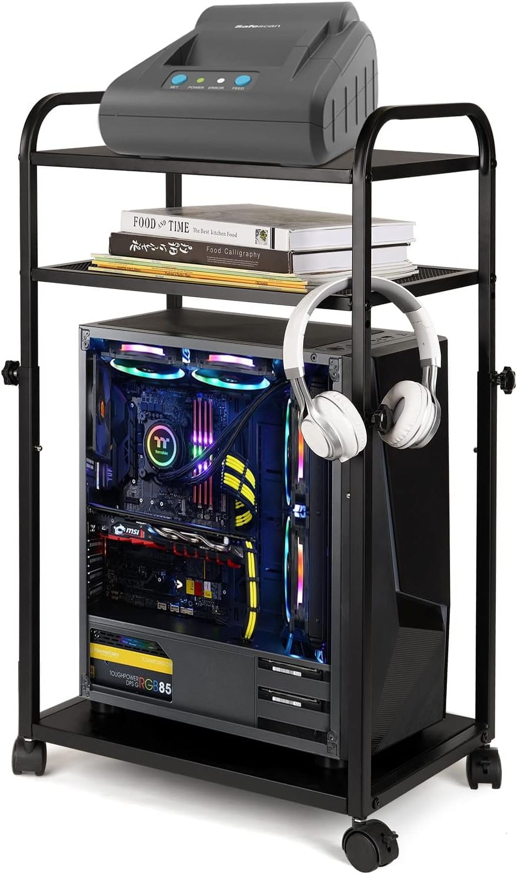 PC Stand 3-Tier Computer Tower Stand Height Adjustable CPU Stand with ...