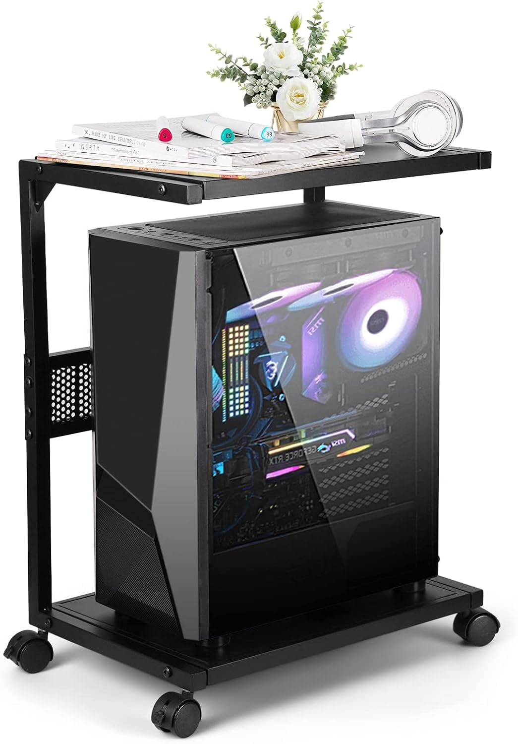 PC Stand Computer Tower Stand 2-Tier Metal CPU Stand with Locking ...