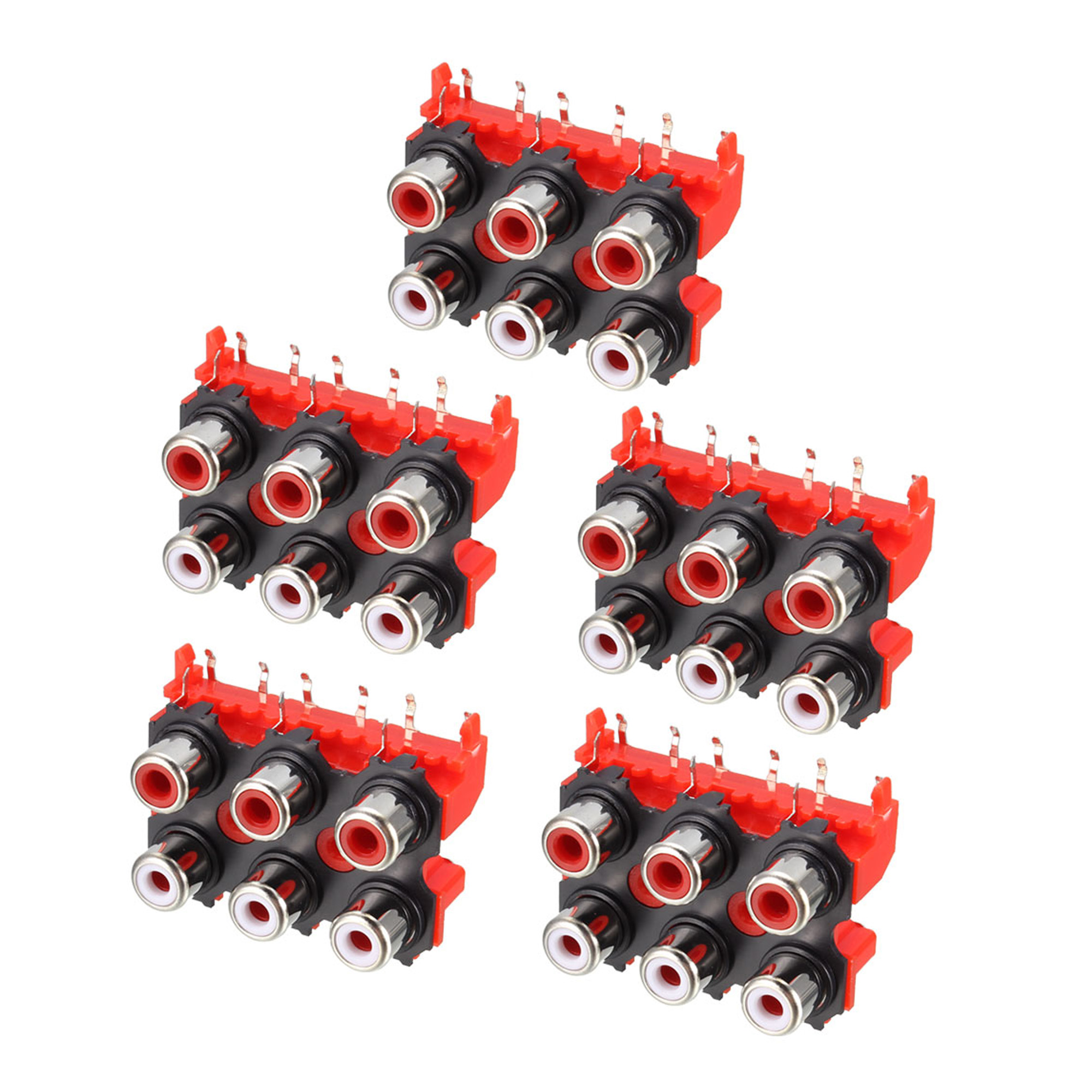 PCB Panel Mount 6 RCA Socket Female Jack Audio Video AV Connector Red ...