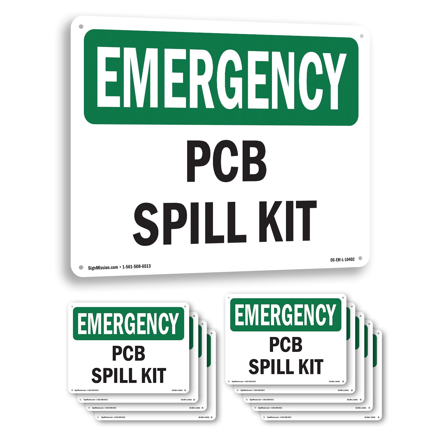 PCB Spill Kit OSHA Emergency Rigid Plastic Sign 10 Inch x 7 Inch - 10 ...