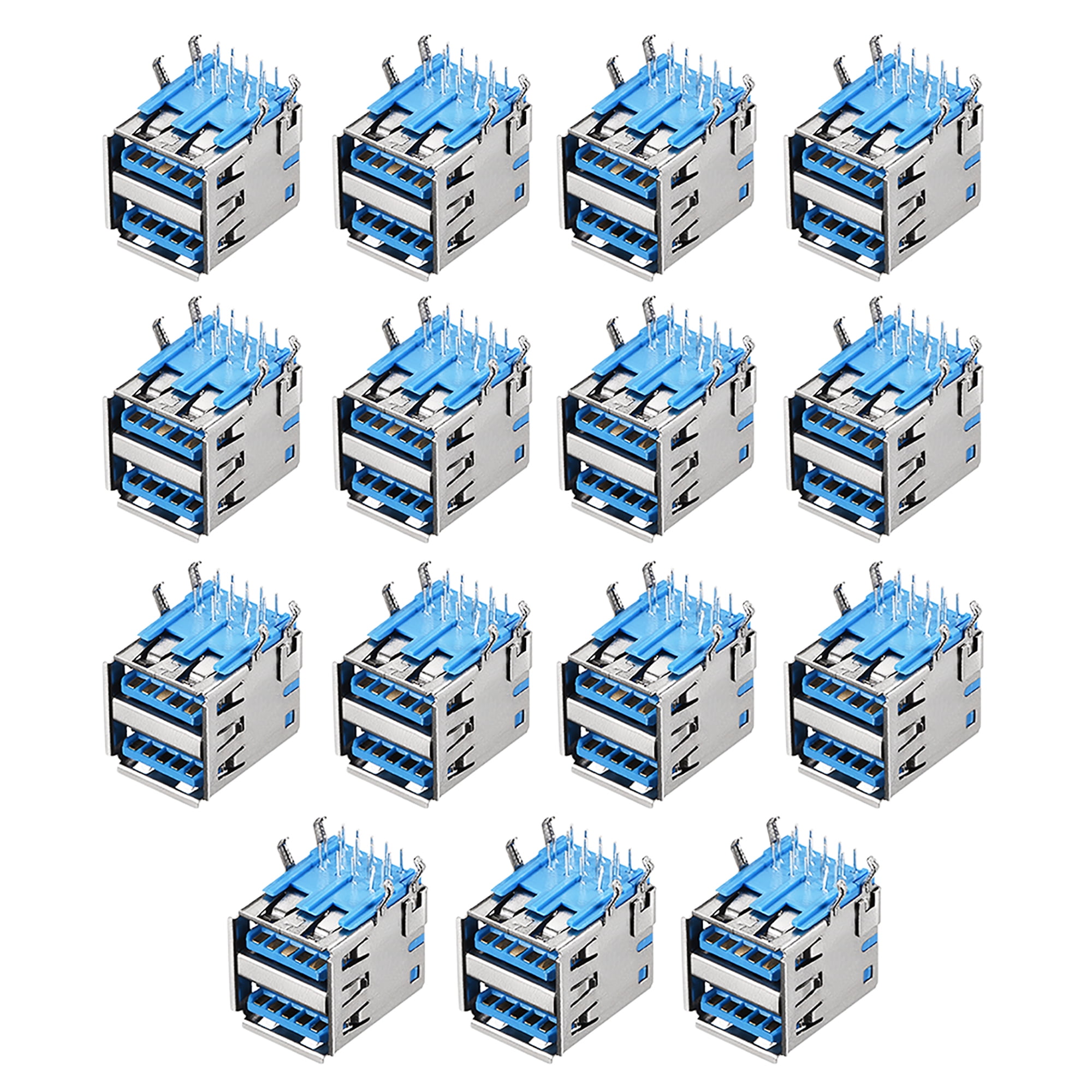 PCB USB Connector 3.0 Type-A Dual Port Female Jack 90 Degree 15pcs ...