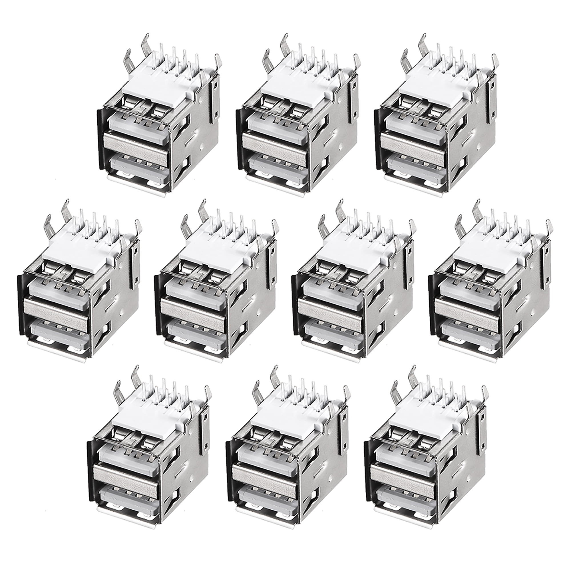 PCB USB Connector Type-A Dual Port Female Jack 8 Pin Horizontal 10 Pcs ...