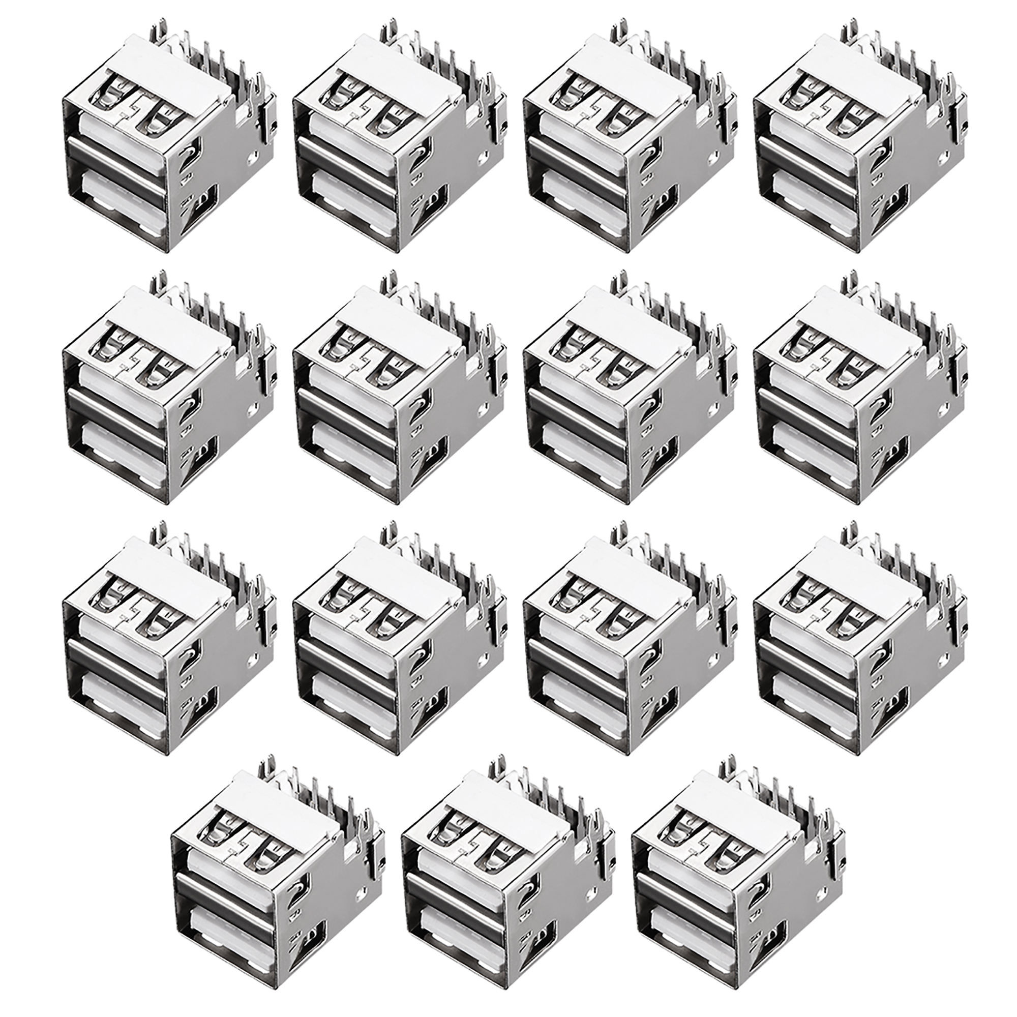 PCB USB Connector Type-A Dual Port Female Jack Horizontal 15 Pcs ...
