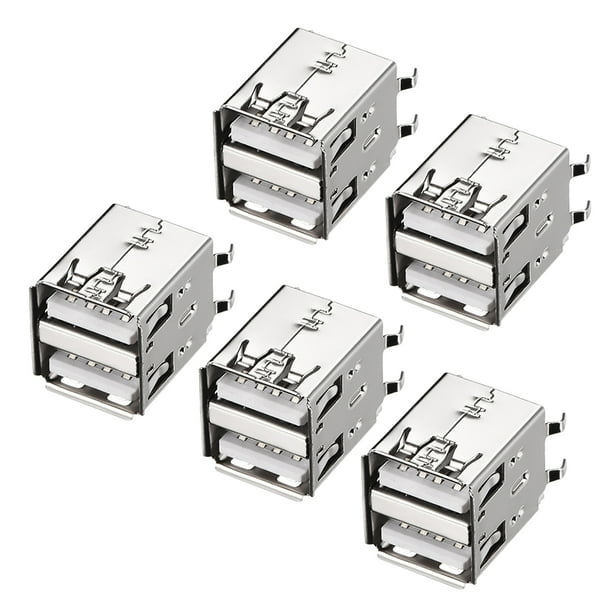 PCB USB Connector Type-A Dual Port Female Jack Vertical Four Bend Foot ...