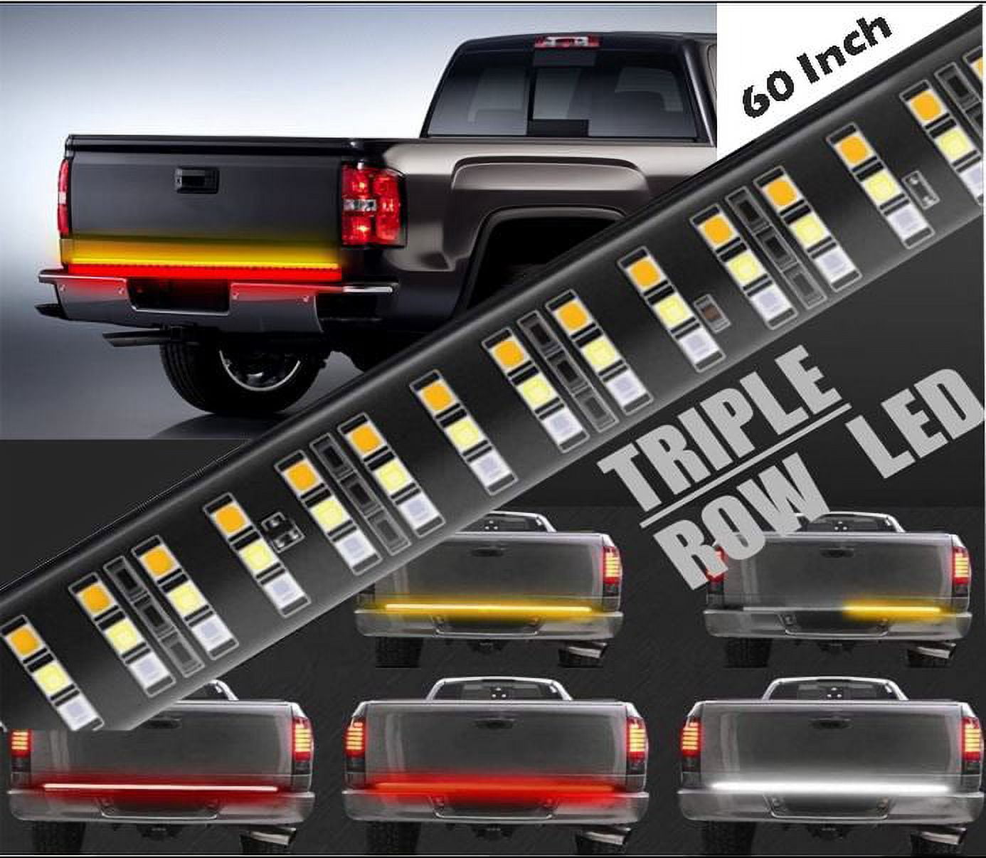 PCC 60" 3 Rows LED Strip Tailgate Light Truck Reverse Brake Signal Tail ...