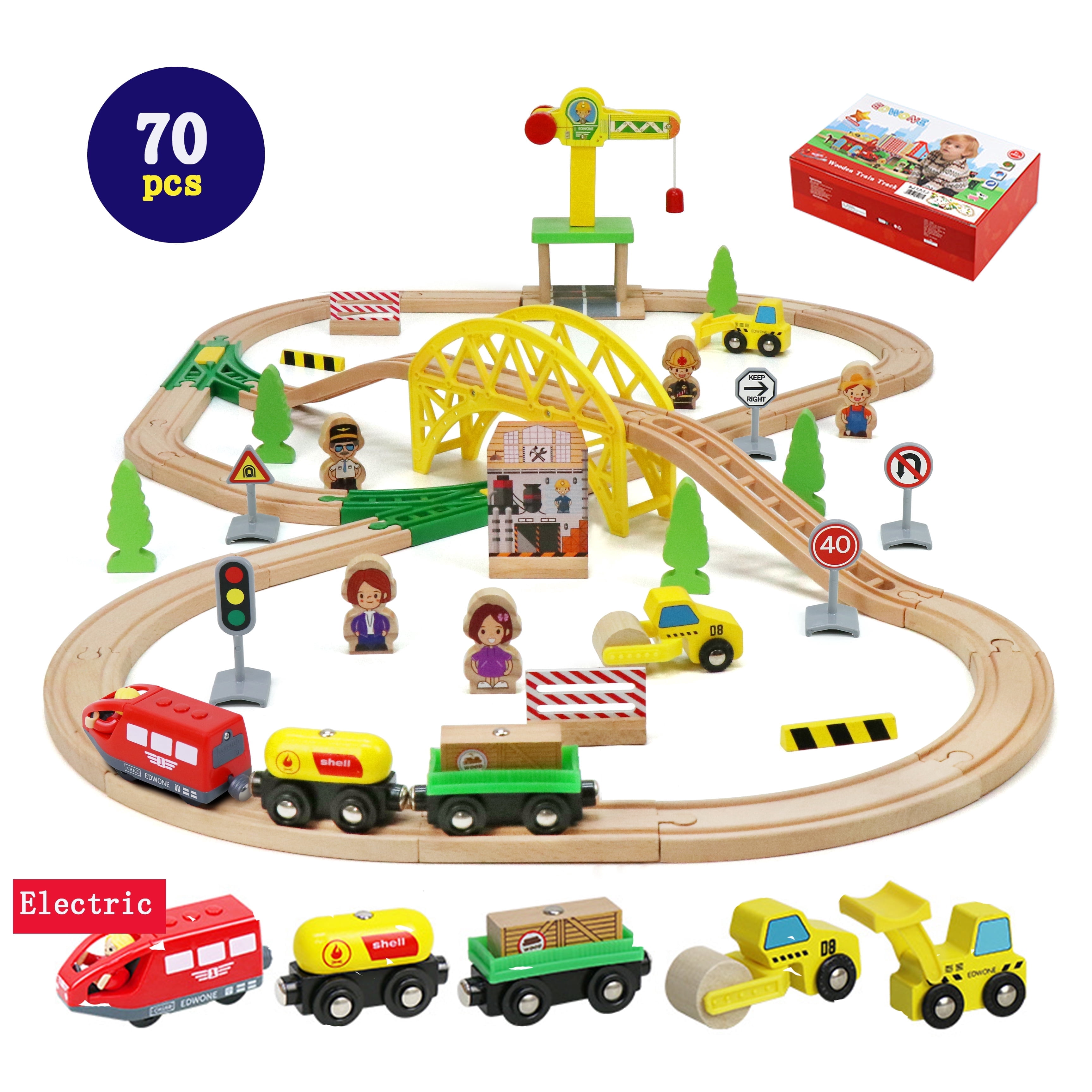 FPCYCG 70PCS Electric Wooden Train Set-Train Tracks Toys for Toddlers ...