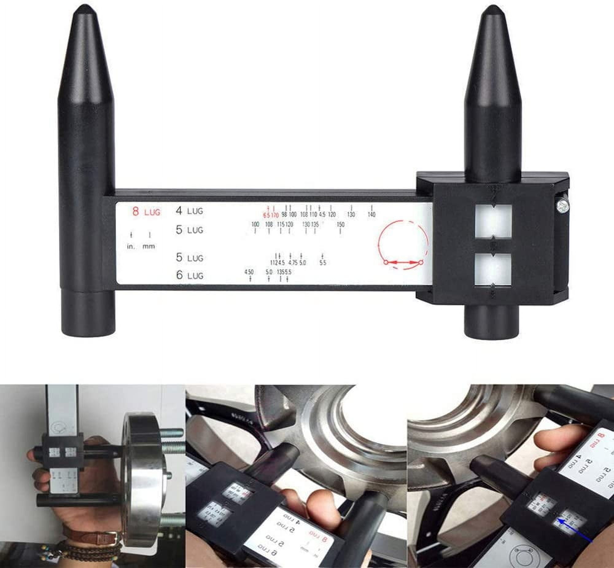 PCD Gauge Ruler Measuring Wheel Bolt Pattern Measuring Tool with 4 5 6 ...