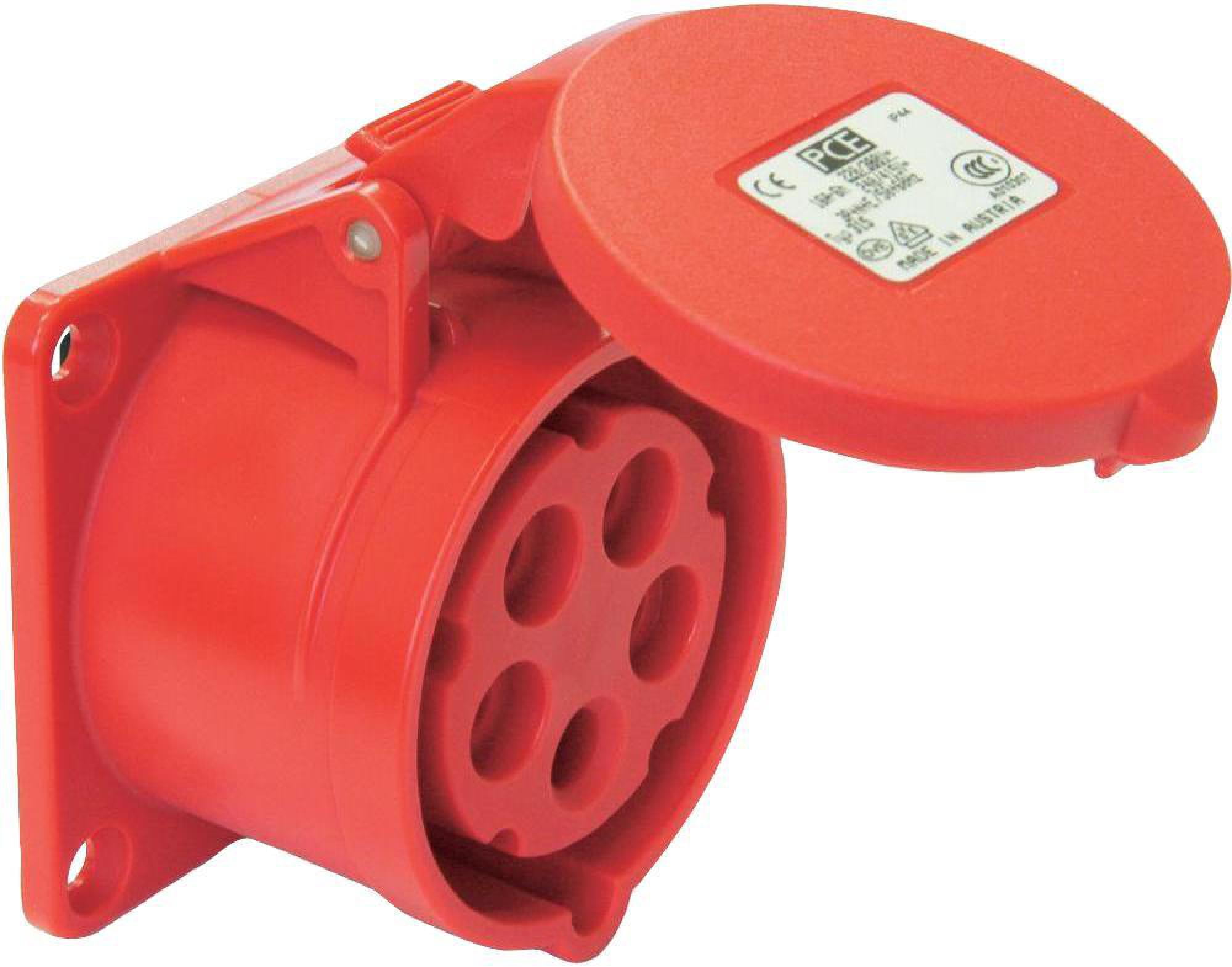PCE - 32A, 400V, Panel Mount CEE Socket, 3P+N+E, Red, IP44 - Walmart.com