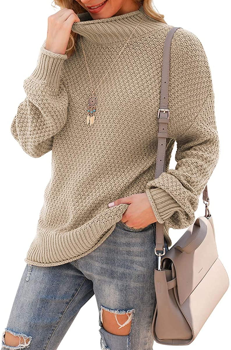 PCEAIIH Ladies Turtleneck Oversized Sweaters Batwing Long Sleeve ...