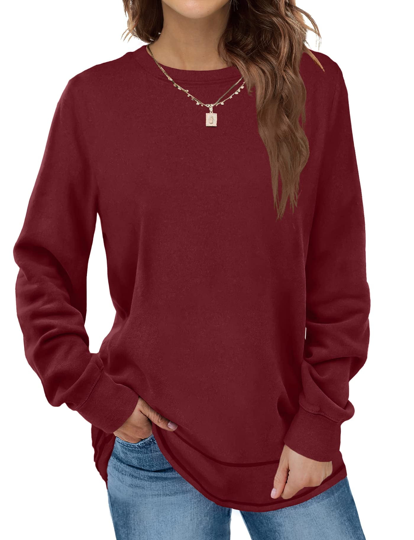 PCEAIIH Sweatshirt for Women Long Sleeve Tunic Tops Crewneck Long ...