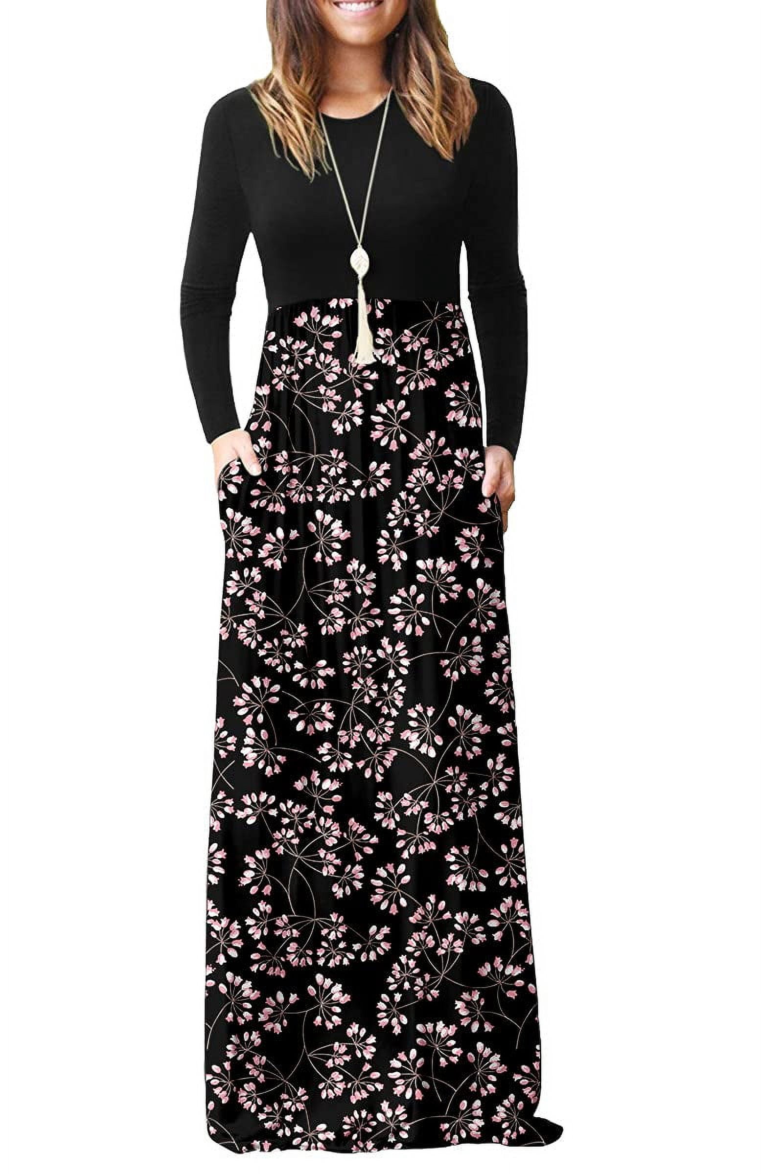PCEAIIH Women's Long Sleeve Plain Maxi Dresses Casual Long Dresses with ...