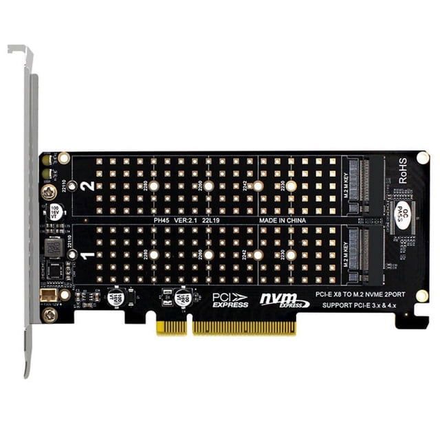 PCI-E X8 Double Disk Card NVME M.2 M KEY SSD Expansion Adapter Extended ...